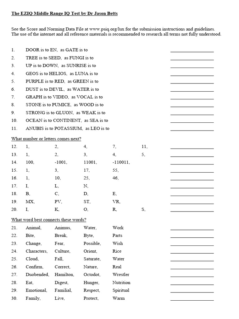 EZIQ Middle Range IQ Test Questions | PDF