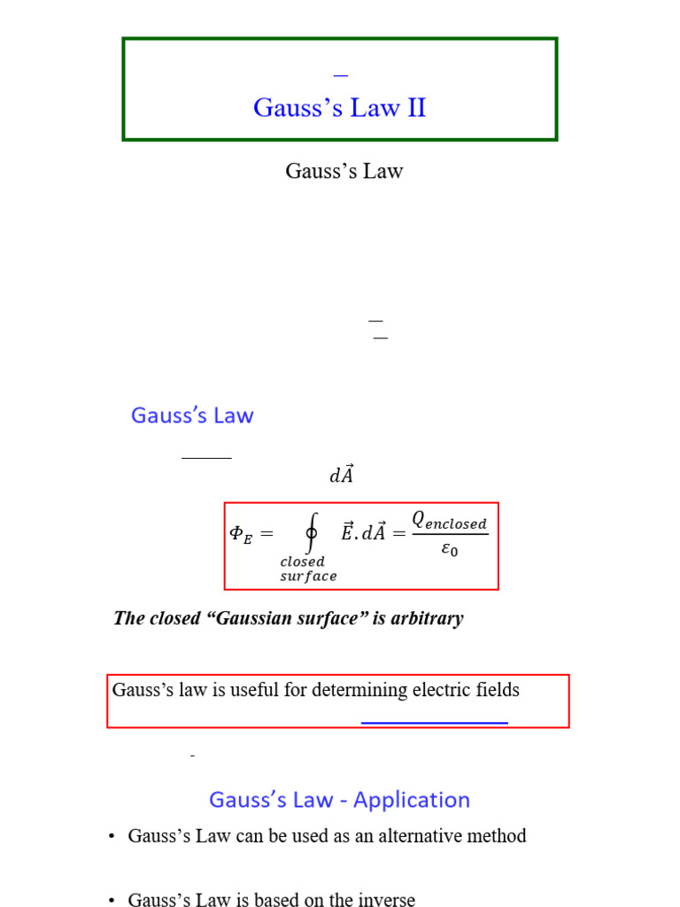Lecture 7 Module 3 Gauss Law (II) Ave W | PDF | Electric Field | Geometry