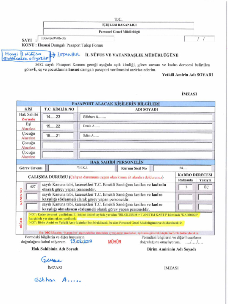ORNEK - Hususi Damgalı Pasaport Talep Formu | PDF