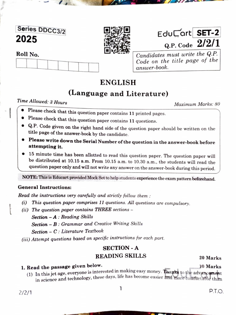 Set 2 English Question Paper | PDF | Wash