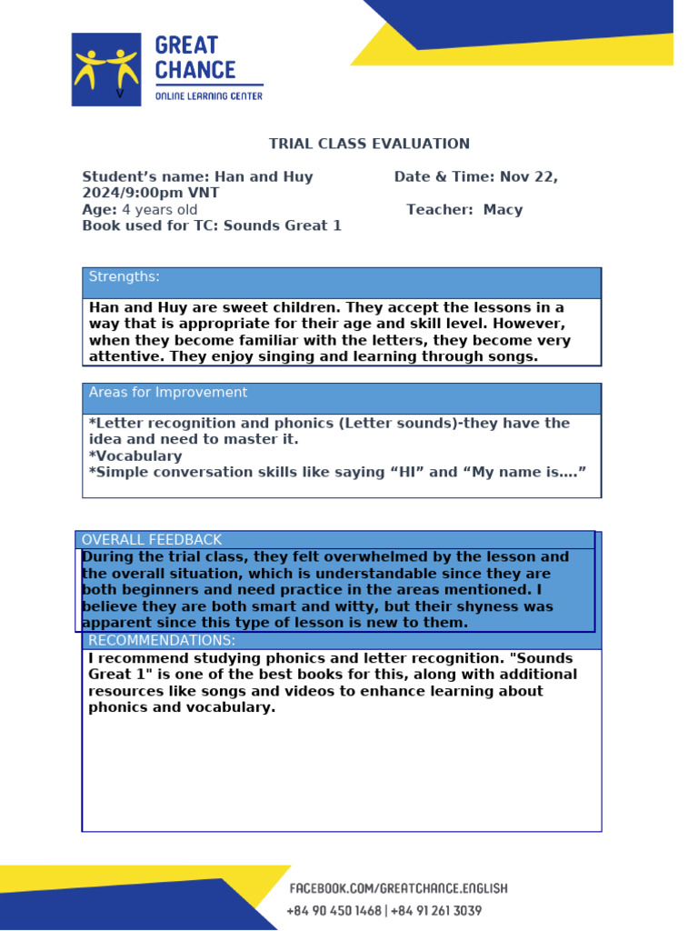 Trial Class Han and Huy | PDF