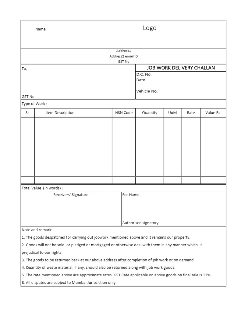 Labour Job Delivery Challan | PDF