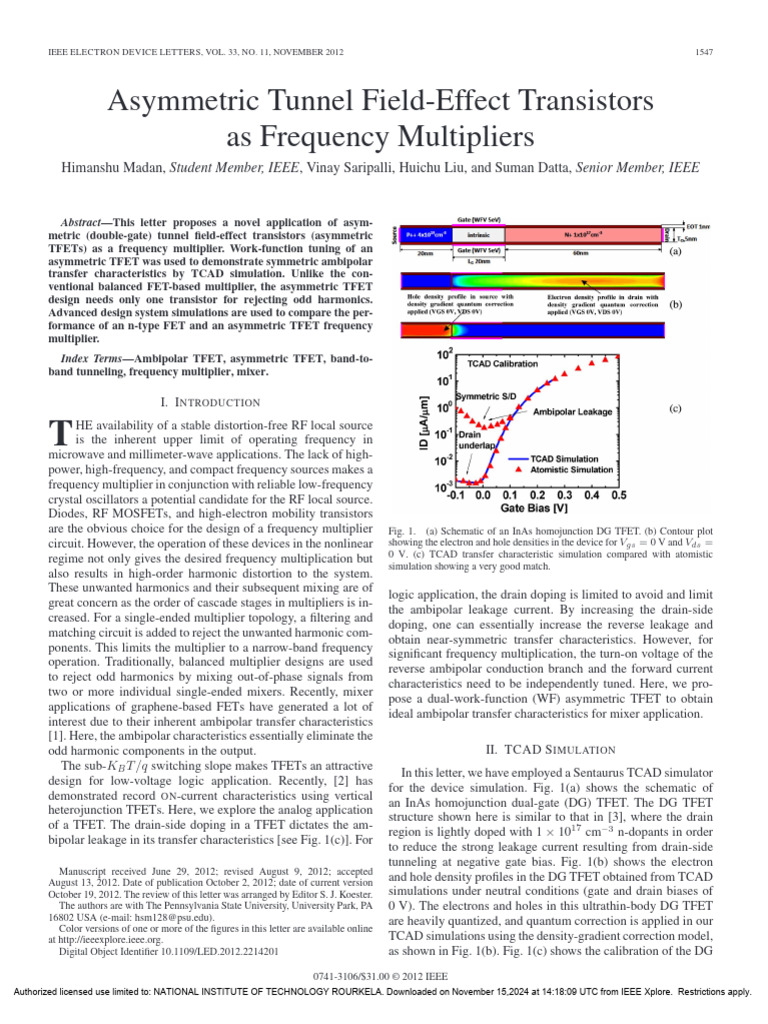 Asymmetric Tunnel Field-Effect Transistors as Frequency Multipliers | PDF | Field Effect ...