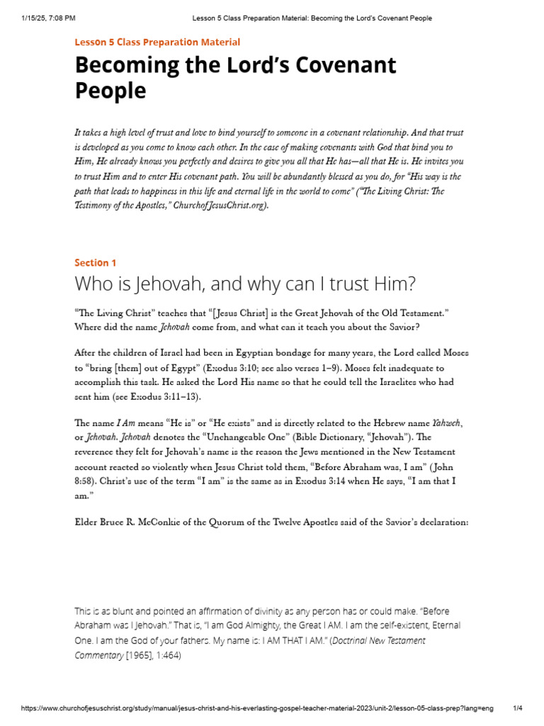 Lesson 5 Class Preparation Material - Becoming The Lord's Covenant ...