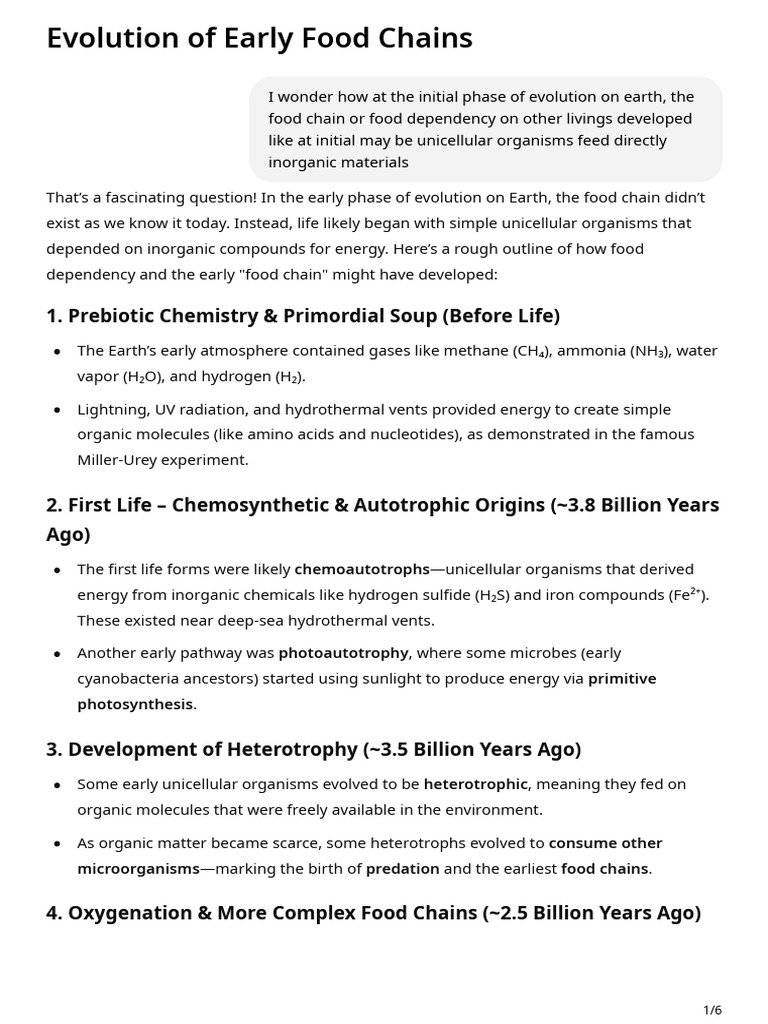 Evolution of Early Food Chains | PDF | Foods | Biology
