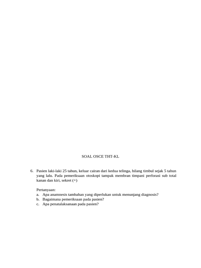 Soal Osce Tht Otoskopi | PDF