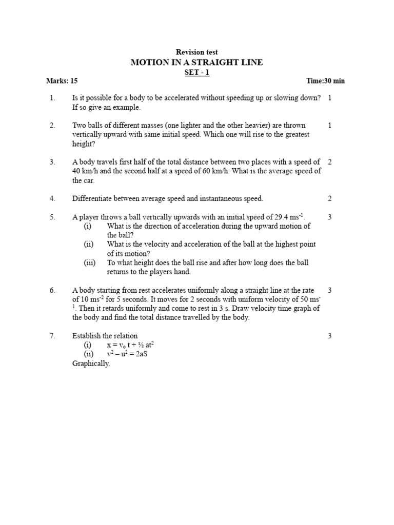 Motion in 1D Set 1 | PDF
