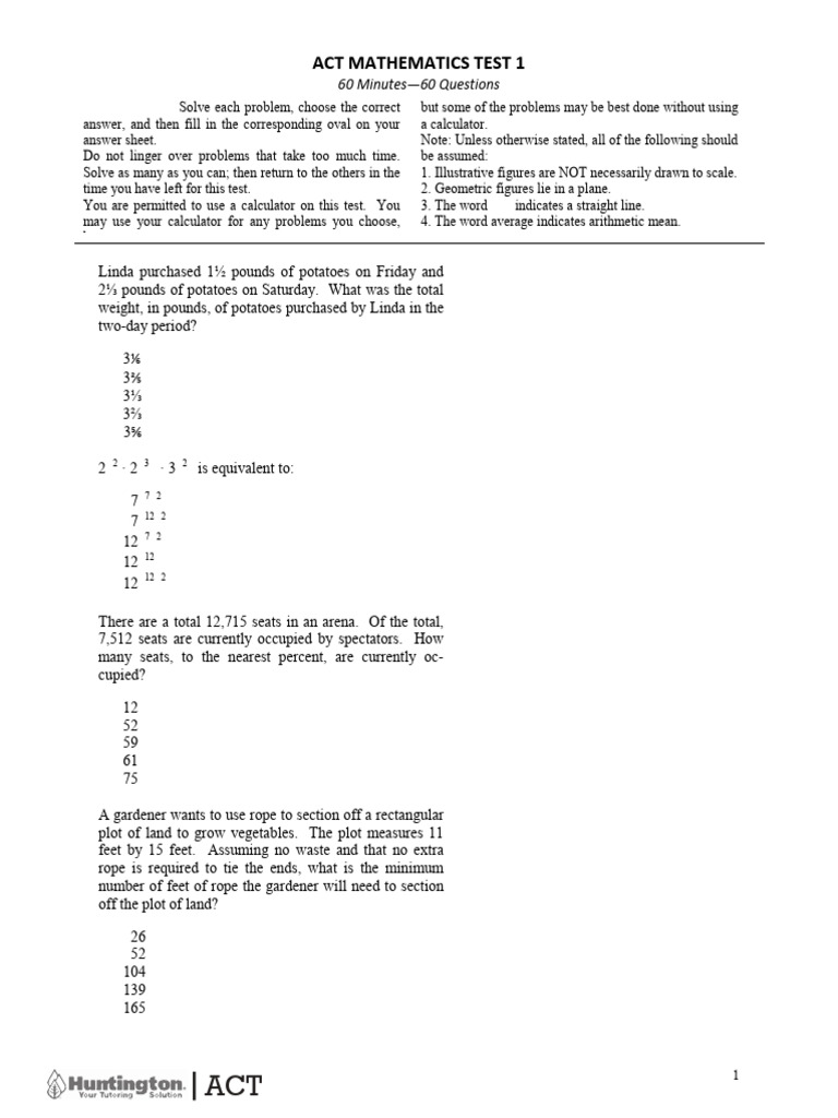 ACT Mathematics Test Overview | PDF | Circle | Sphere