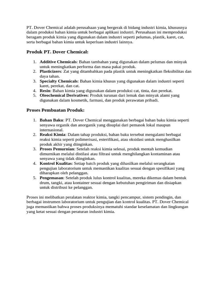 PT. Dover Chemical | PDF