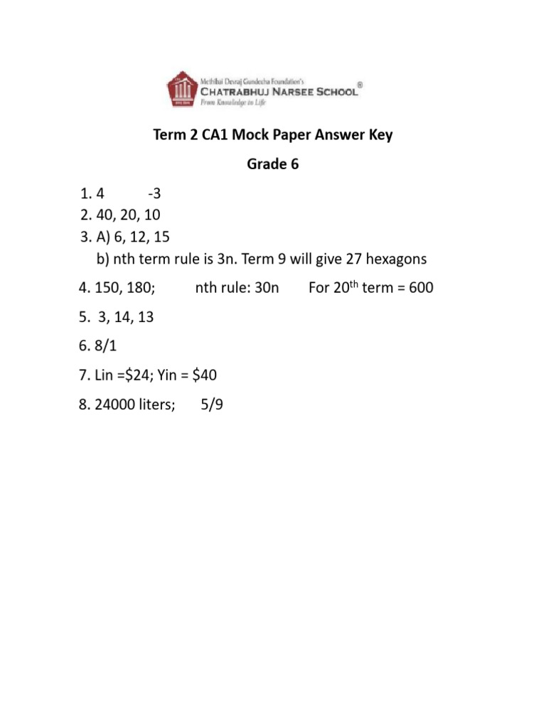 Term 2 CA2 - Mock Paper - Maths - AK | PDF