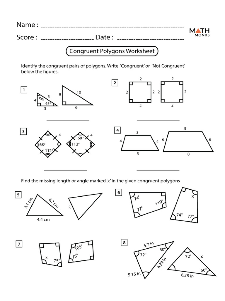 Congruent Polygons Worksheet | PDF