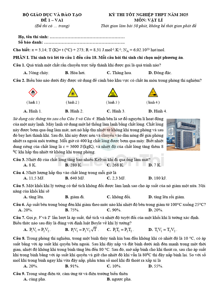 Đề Vip 1 - Phát Triển Đề Minh Họa Môn Vật Lý 2025 - Va1 | PDF