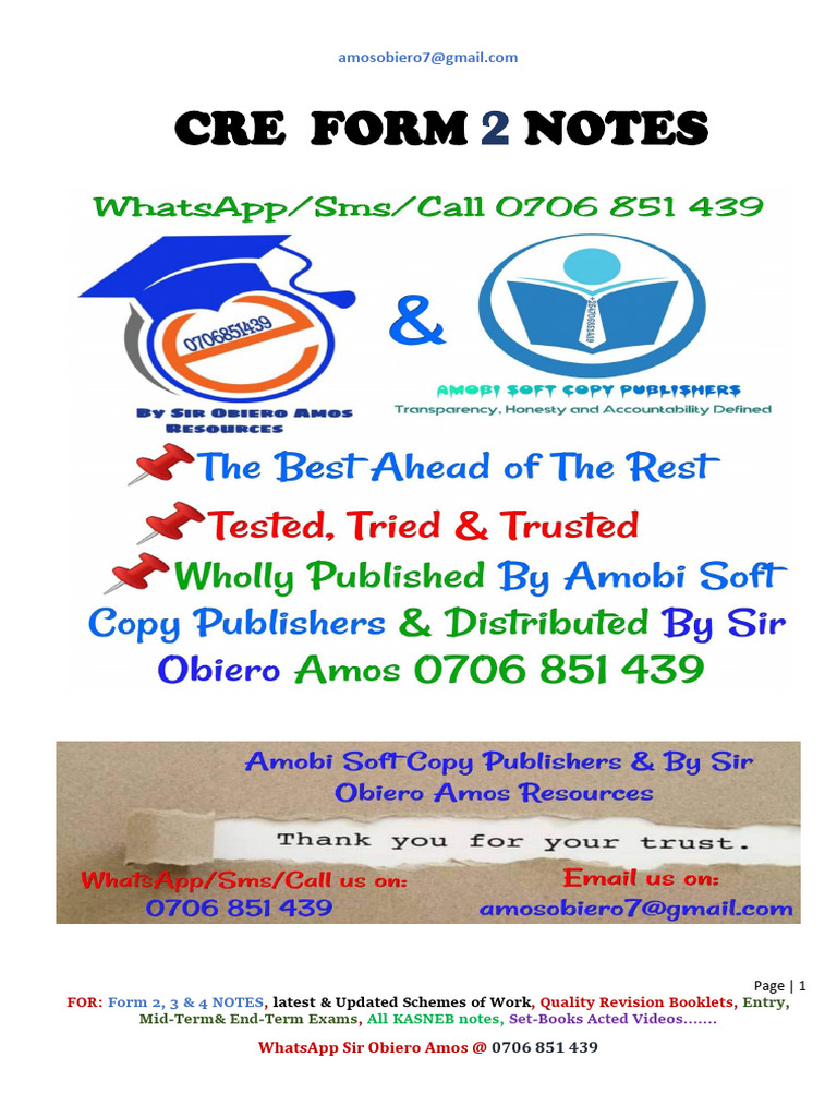 Form-Two-Cre-Notes Sir Obiero Amos | PDF | Jesus | John The Baptist