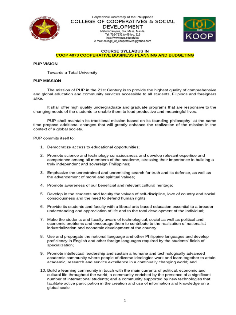 Cooperative Business Planning Syllabus | PDF | Swot Analysis | Methodology