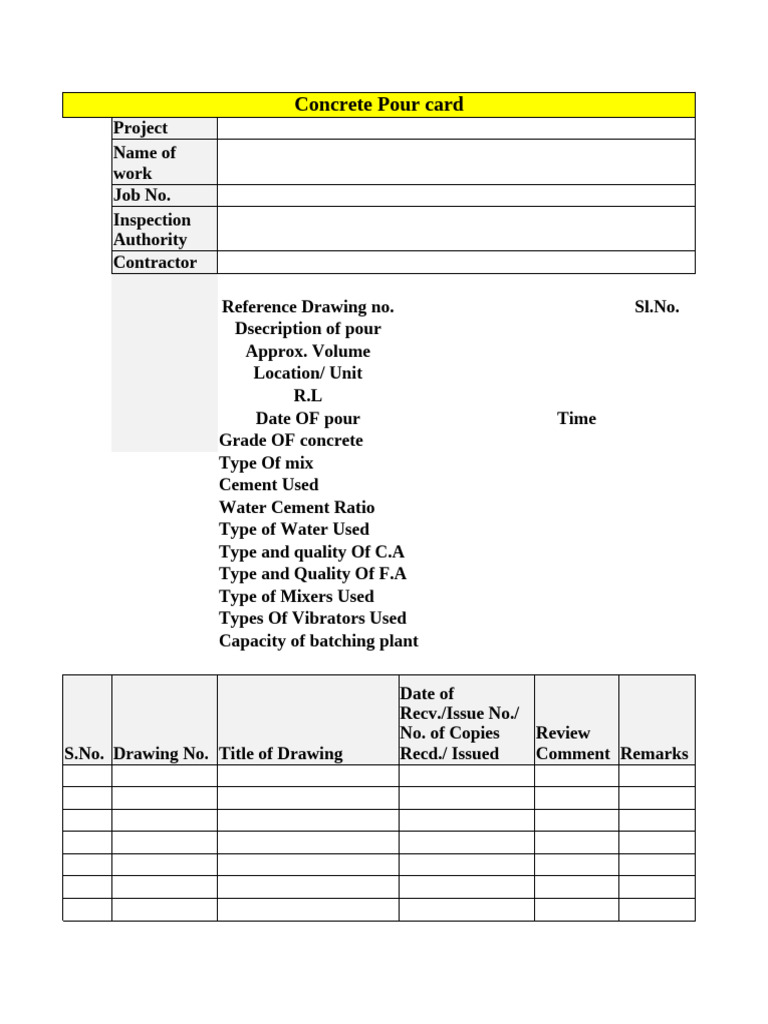 Concrete Pour Card Template | PDF