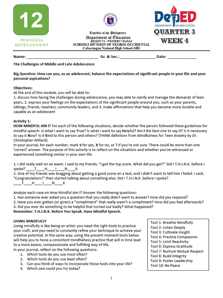 Personal Development Week 4 | PDF | Interpersonal Relationships ...