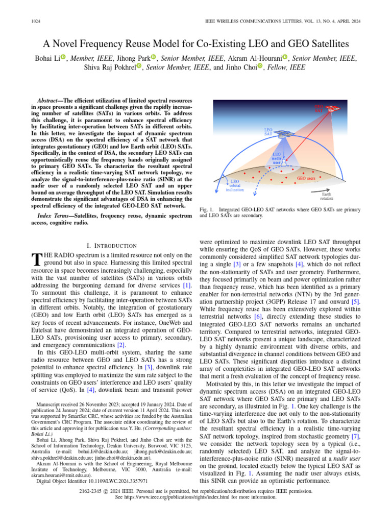 A Novel Frequency Reuse Model For Co-Existing LEO and GEO Satellites ...