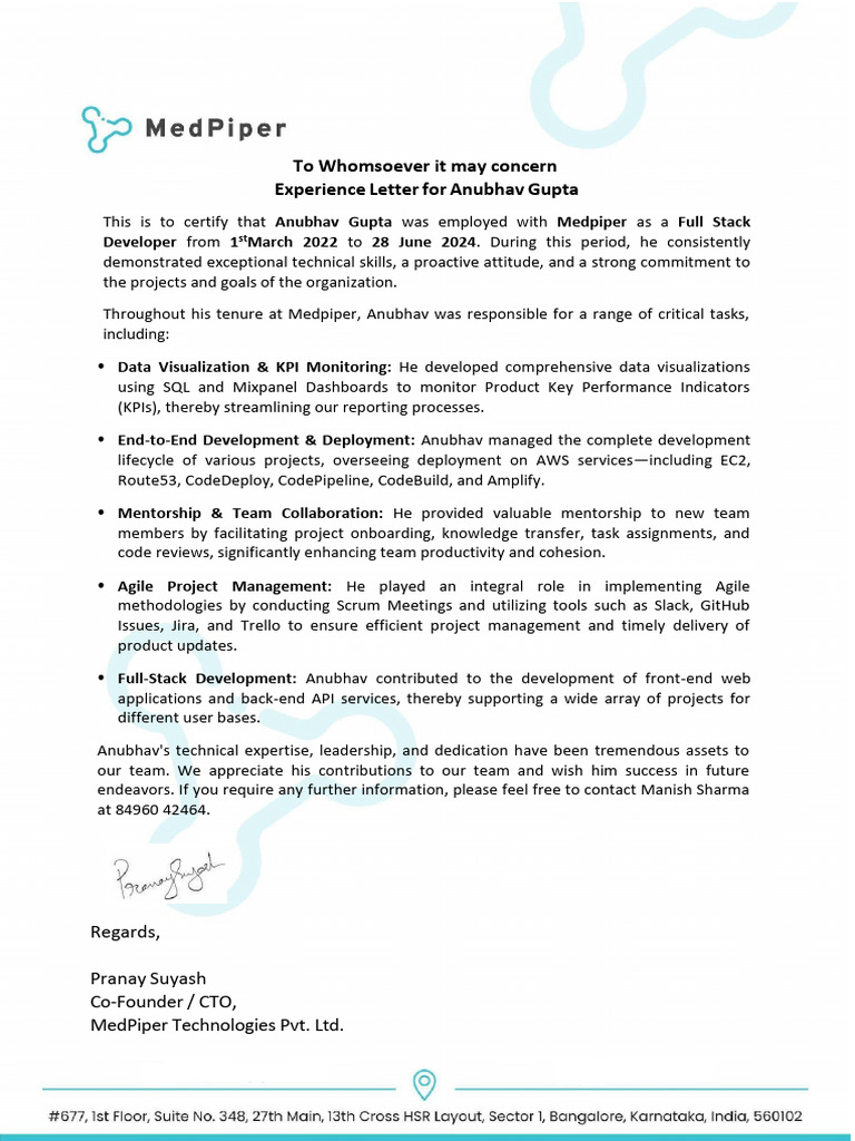 Experience Letter | PDF