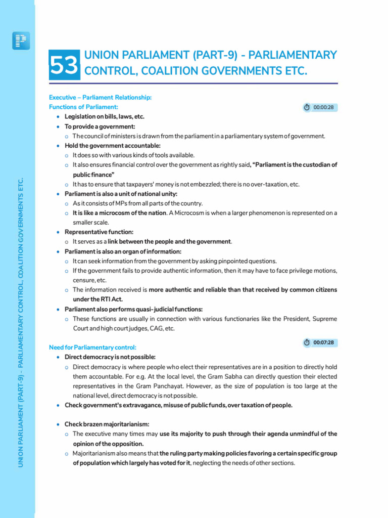 Parliamentary Control and Governance Functions | PDF | Government ...