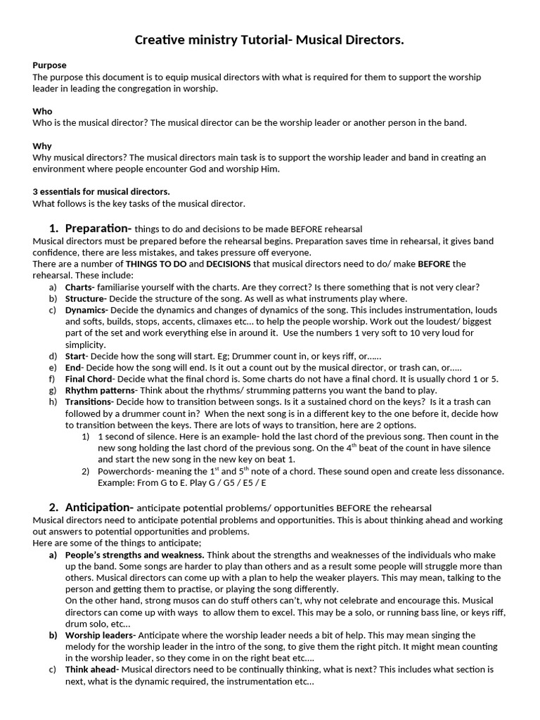 Creative Ministry Tutorial Musical Directors | PDF | Musicology | Music ...