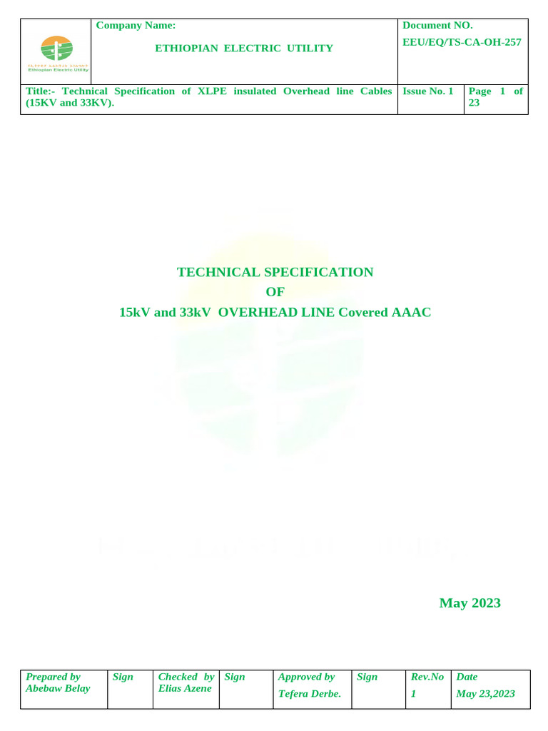 XLPE Overhead Line Cable Specs 15kV/33kV | PDF | Wire | Electrical Conductor