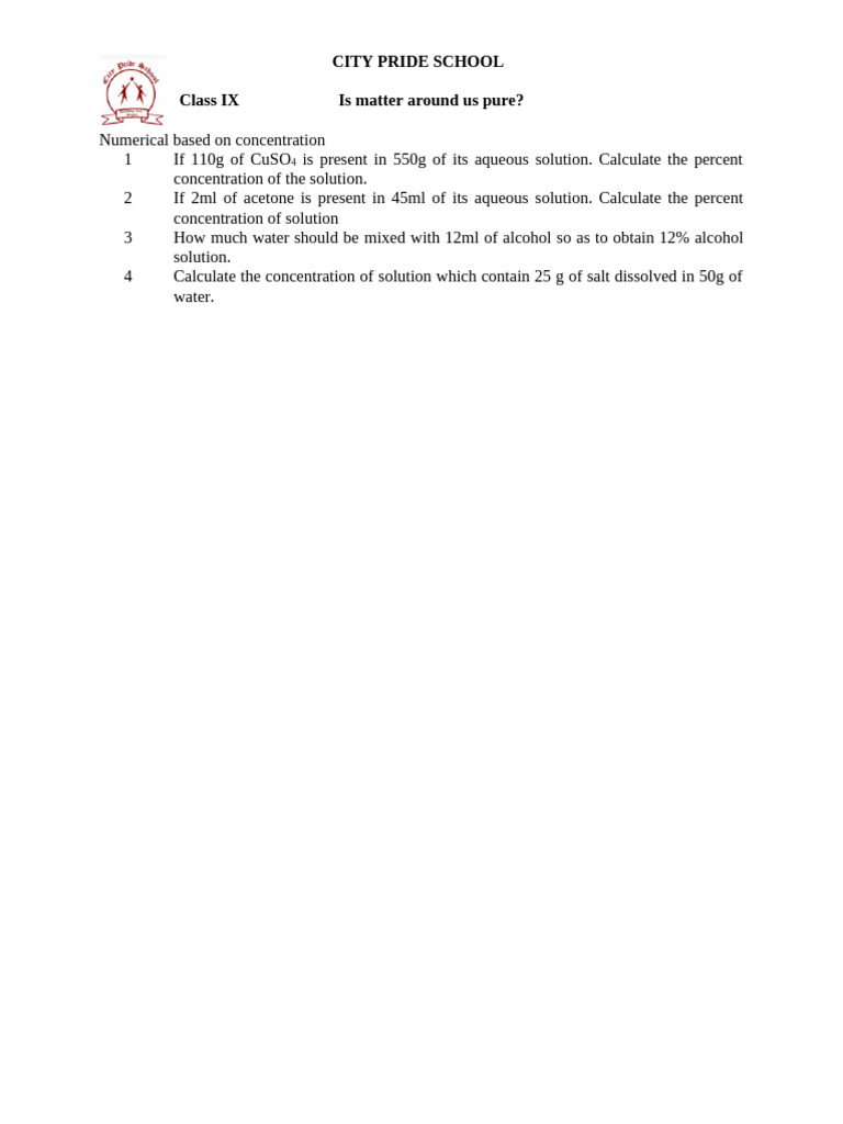 Class IX: Concentration Calculations | PDF