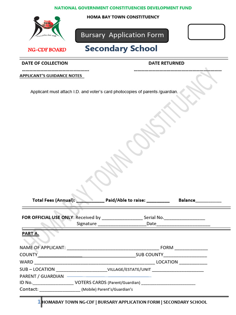 Homa Bay Town Bursary Application Form | PDF