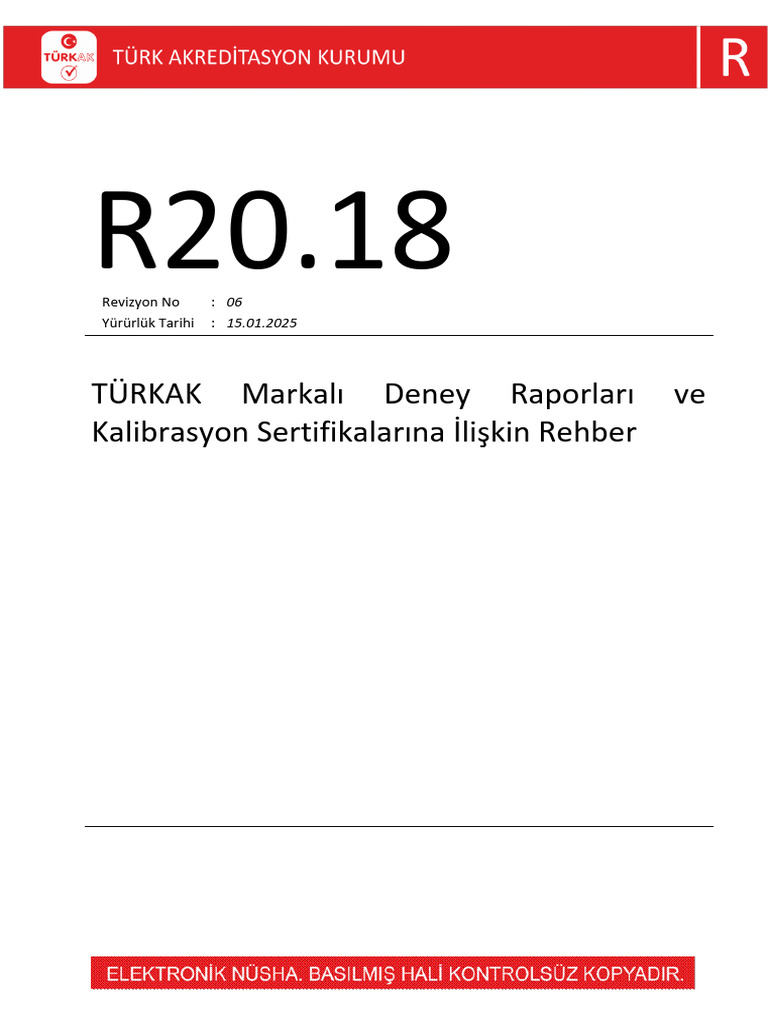 R20-18 - 06 - 0 - TÜRKAK Markalı Deney Raporları Ve Kalibrasyon Sertifikalarına İlişkin Rehber | PDF