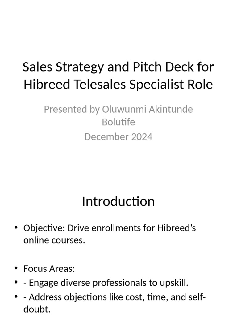 Hibreed Telesales Specialist Strategy by Oluwunmi Akintunde | PDF