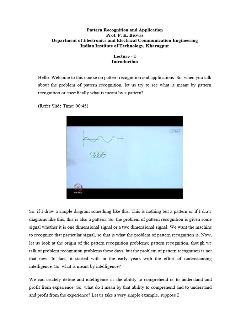 lec1 | PDF | Pattern Recognition | Statistical Classification