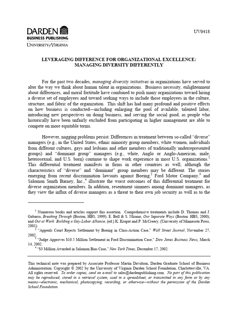 Leveraging Difference for Organizational Excellence- Managing Diversity Differently | PDF ...