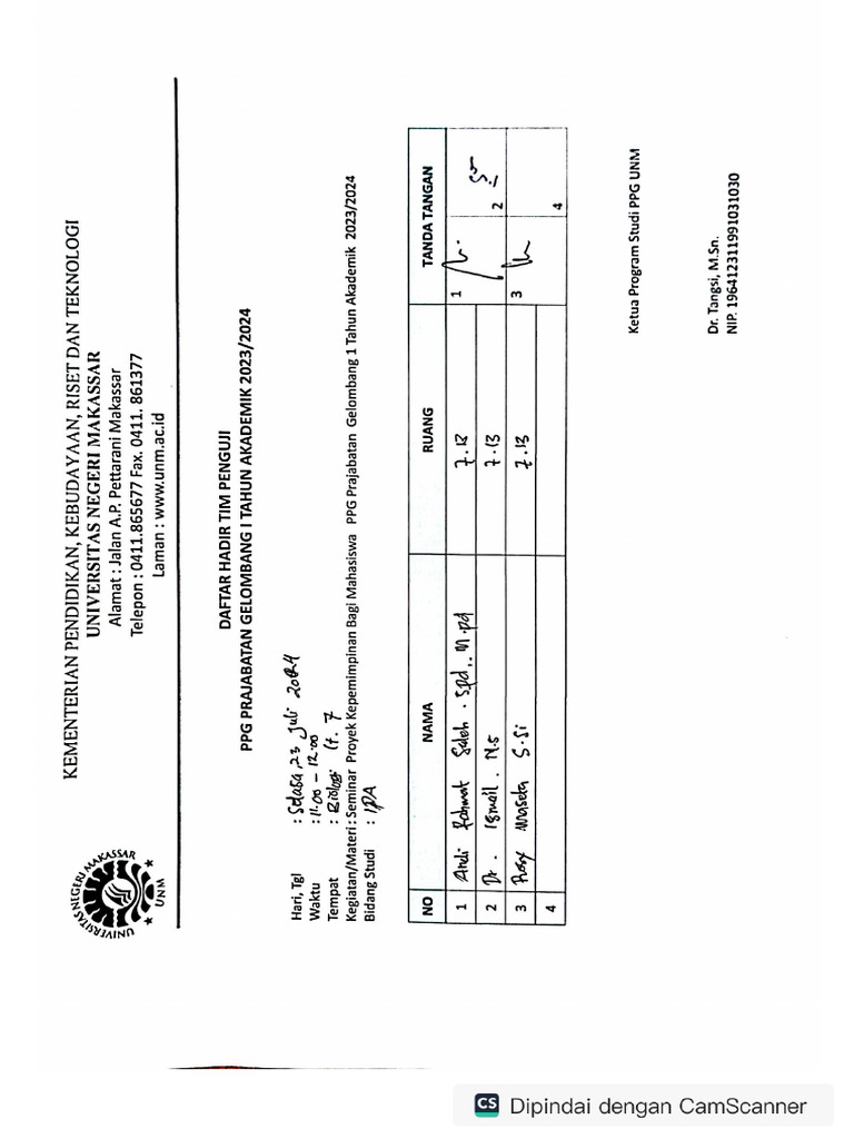 Daftar Hadir Penguji | PDF