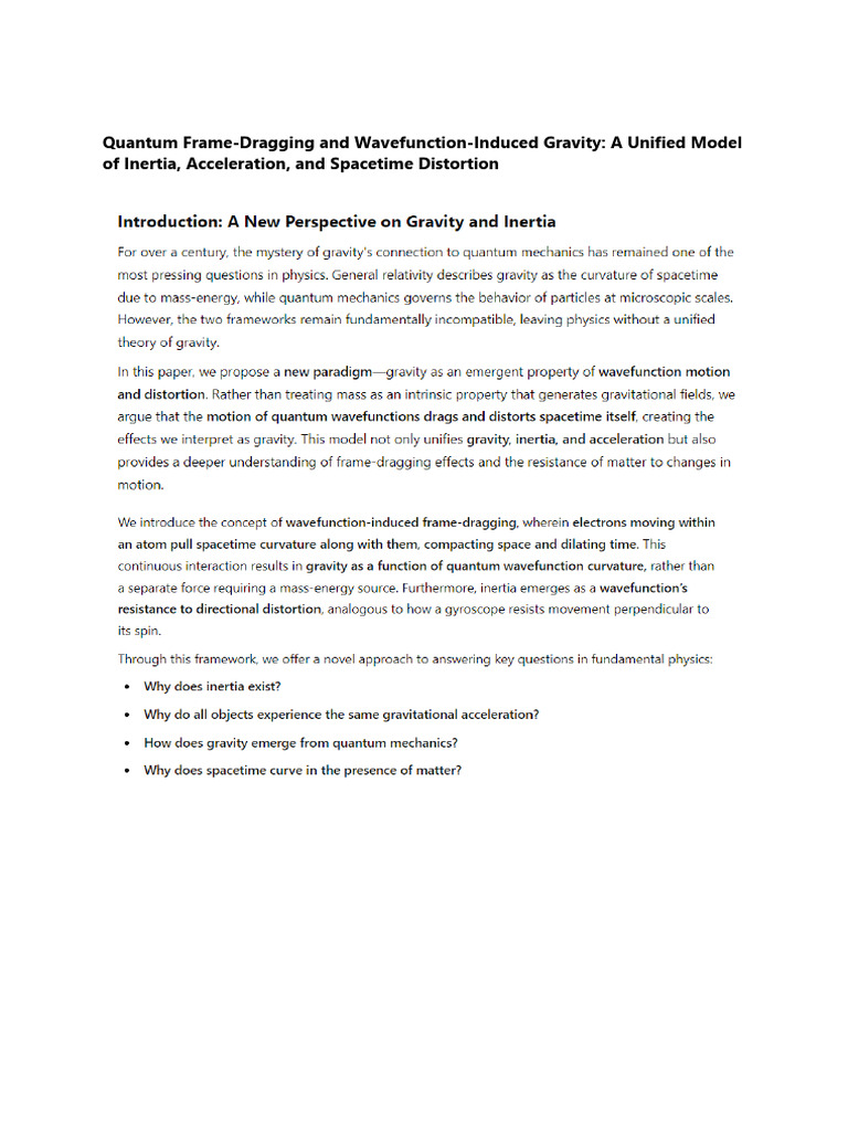 A Unified Model of Inertia, Acceleration, and Spacetime Distortion | PDF