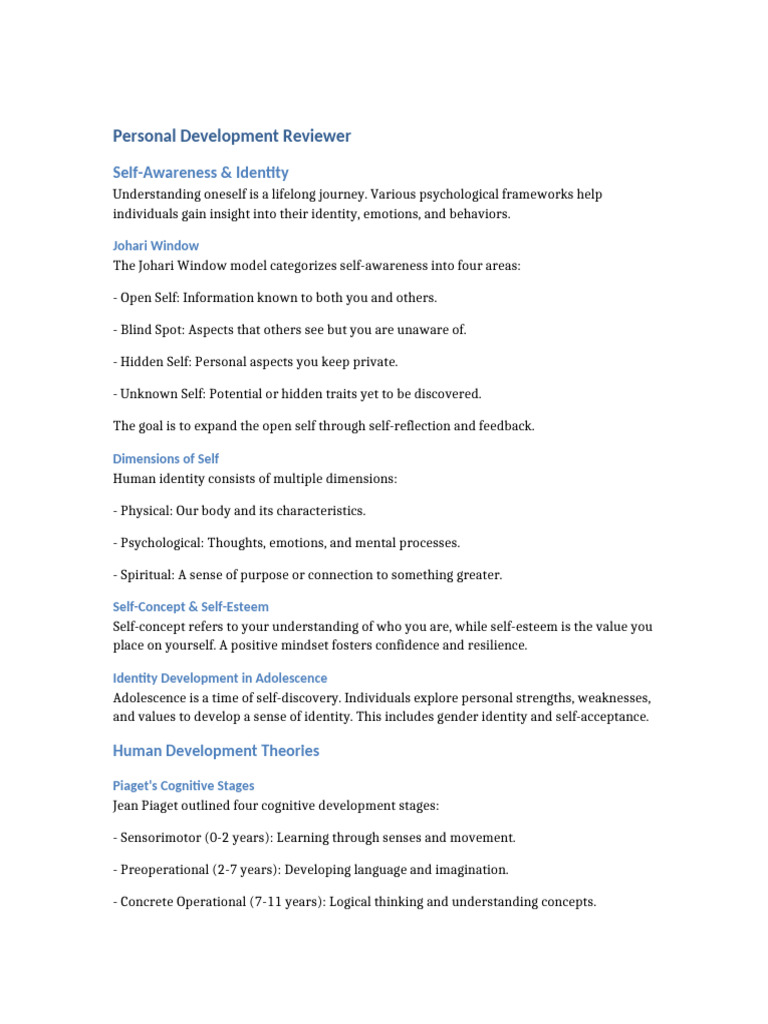 Personal_Development_Reviewer (1) | PDF | Adolescence | Identity ...