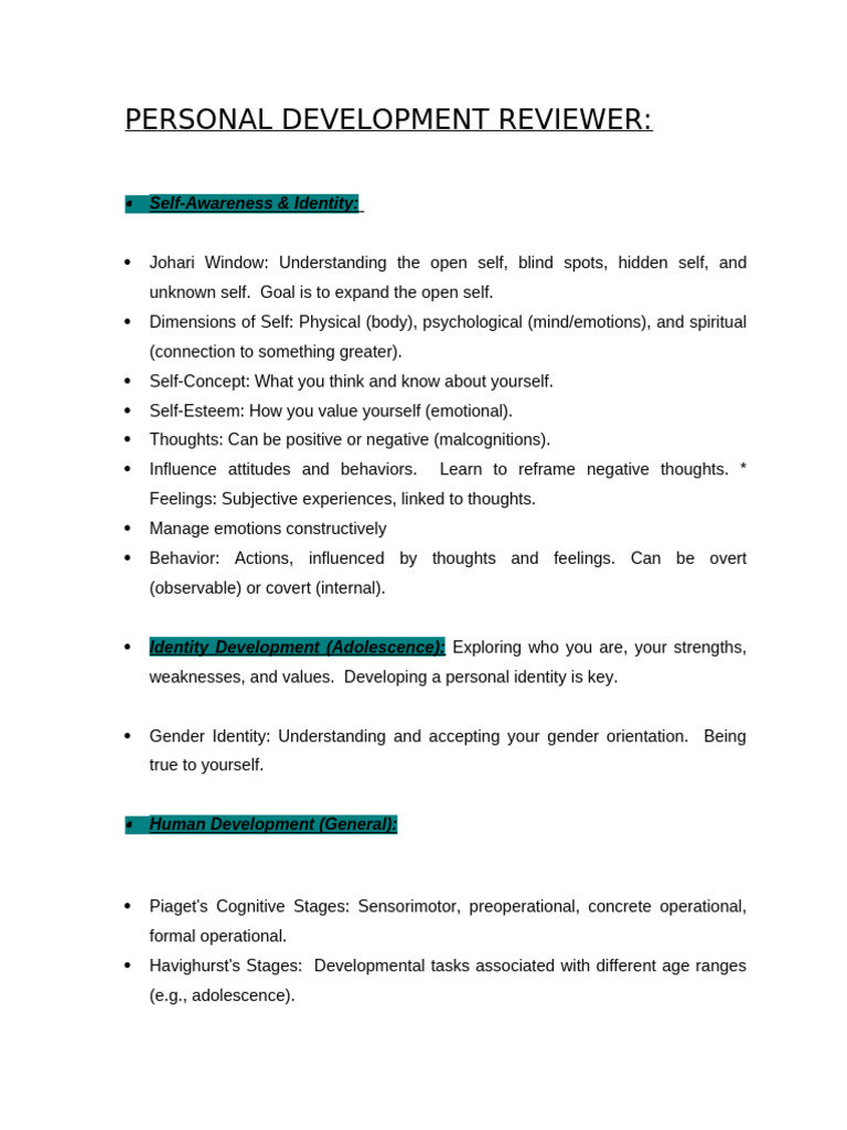 Personal Development Reviewer | PDF | Adolescence | Stress (Biology)