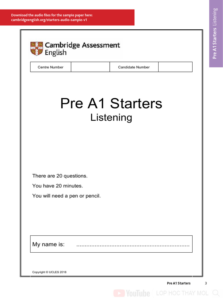 SAMPLE TESTS Volume 1 - Pre A1 Starters, A1 Movers, A2 Flyers-4-10 ...