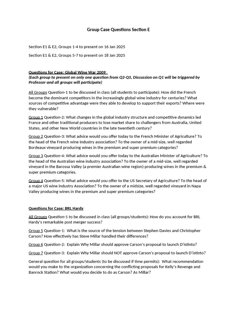Group Case Questions: Global Wine War 2009 | PDF | Alcoholic Drinks | Vitis