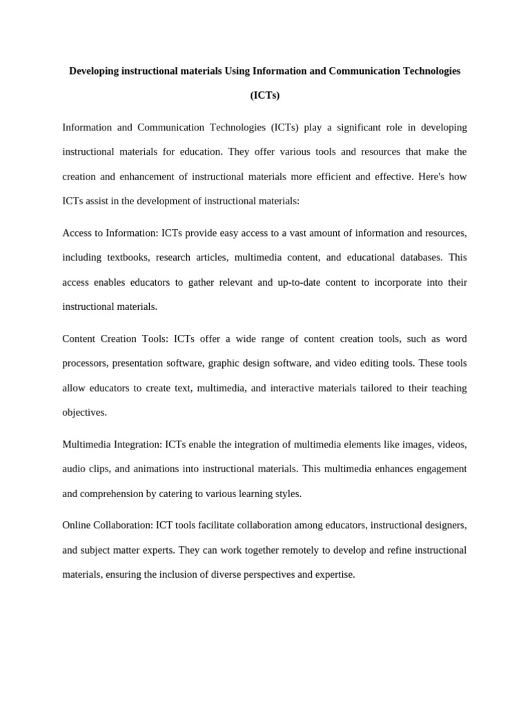 ICTs in Developing Instructional Materials | PDF | Multimedia ...