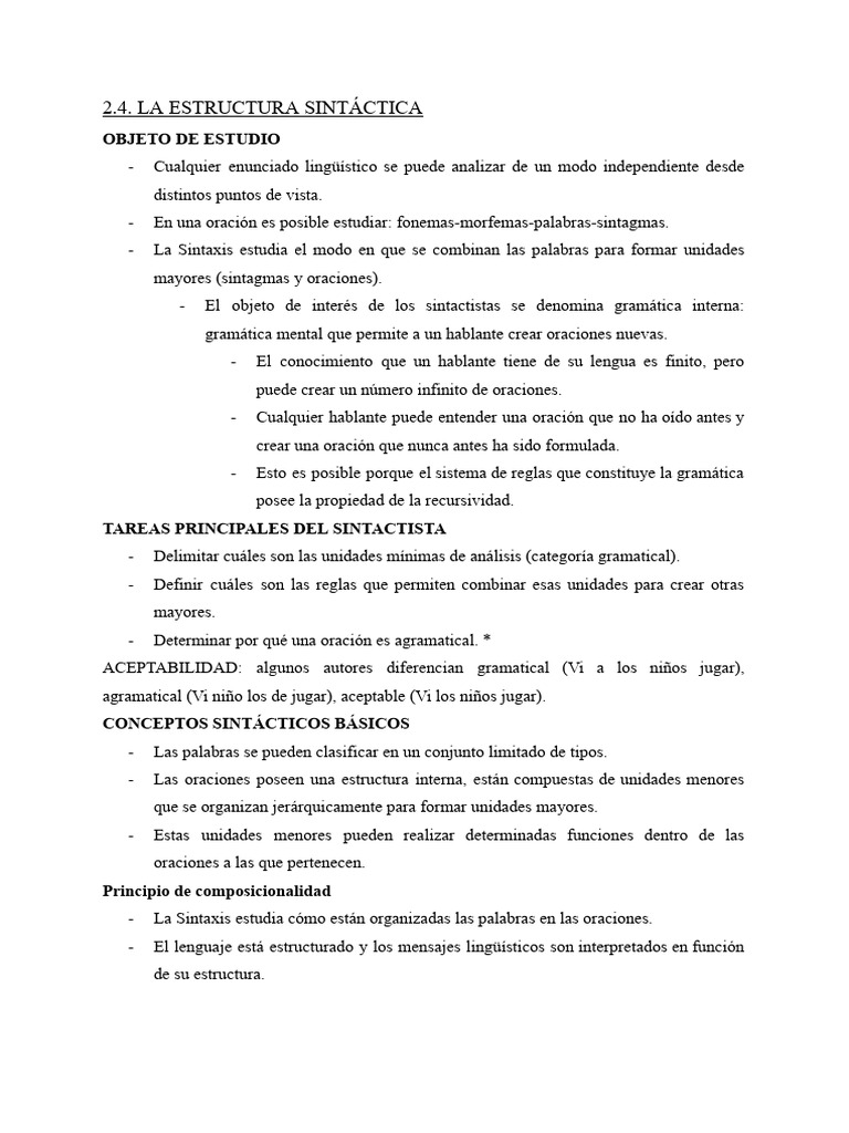 2.4. La Estructura Sintáctica | PDF | Oración (Lingüística) | Sintaxis