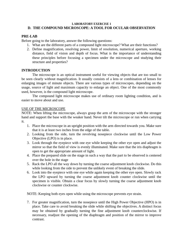Lab.-Exercise-1D.-The-Compound-Microscope-2 | PDF | Microscope | Glass ...