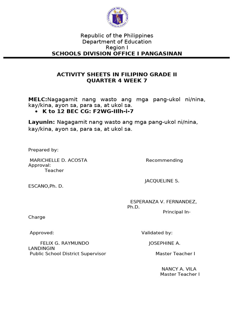Activity Sheets Fil 4th QTR WK 7 | PDF