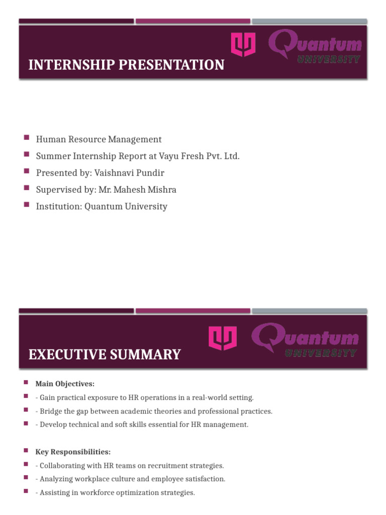 HR Internship Insights at Vayu Fresh | PDF | Human Resources | Team ...