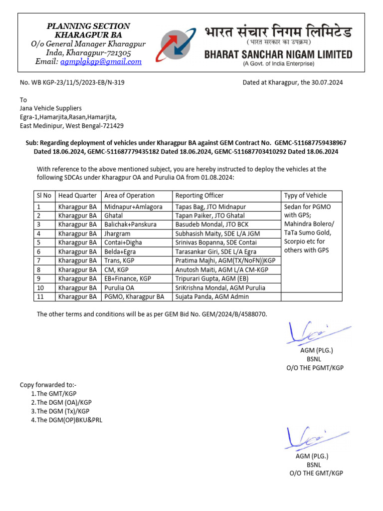Vehicle Letter To Vendor - Signed | PDF