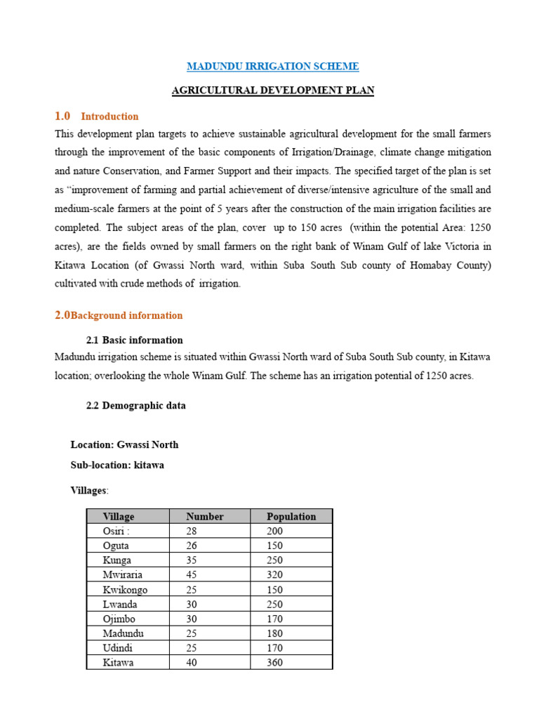 Madundu Irrigation Development Plan | PDF | Agriculture | Soil