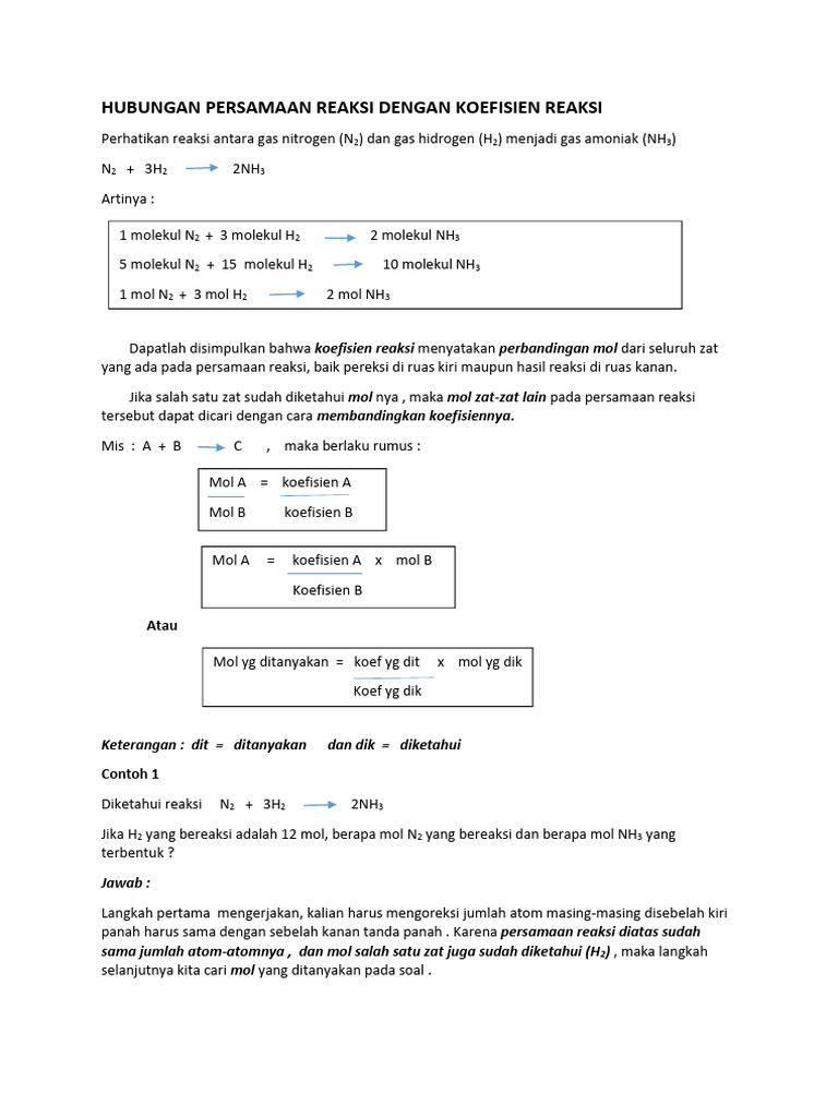 Hubungan Persamaan Reaksi Dengan Koefisien Reaksi | PDF