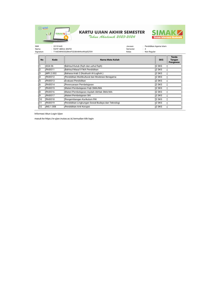 Cetak Kartu Peserta UAS | PDF