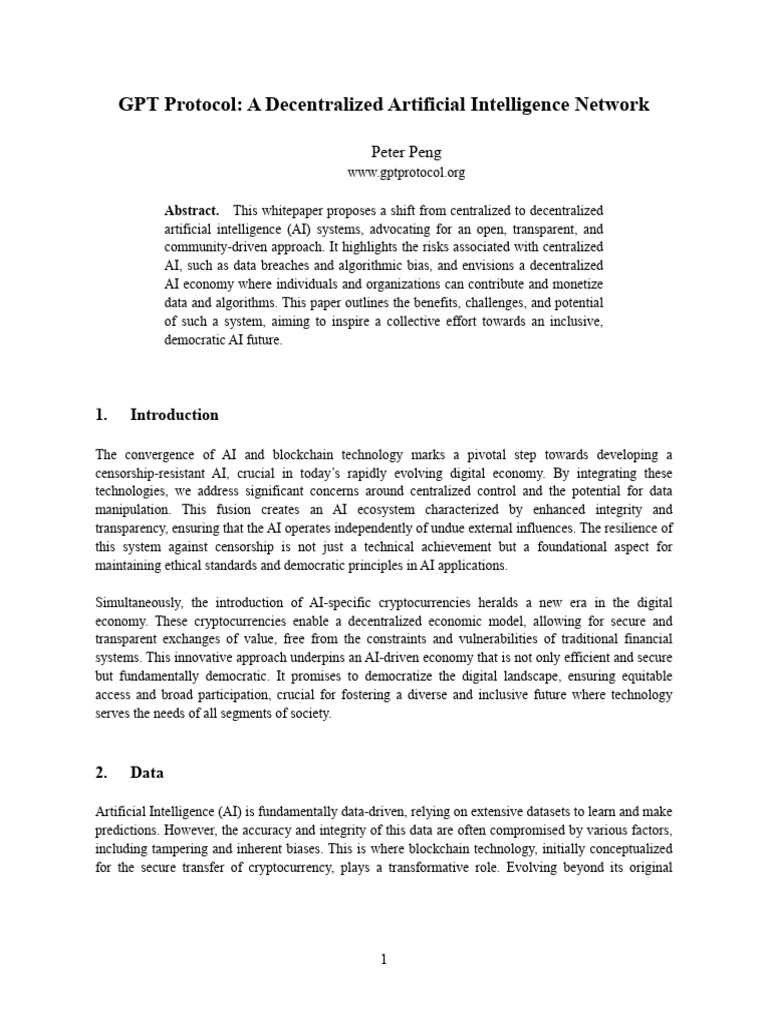 GPT Protocol Whitepaper v2.0 | PDF | Artificial Intelligence | Intelligence (AI) & Semantics