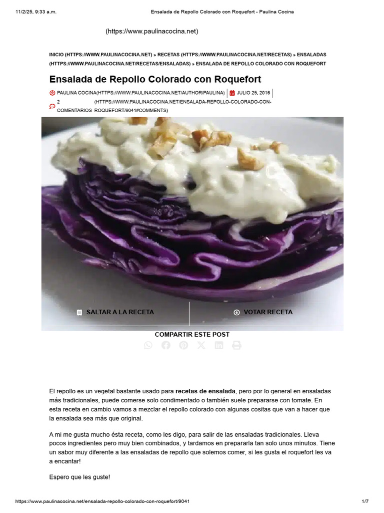 Ensalada de Repollo Colorado Con Roquefort - Paulina Cocina | PDF ...