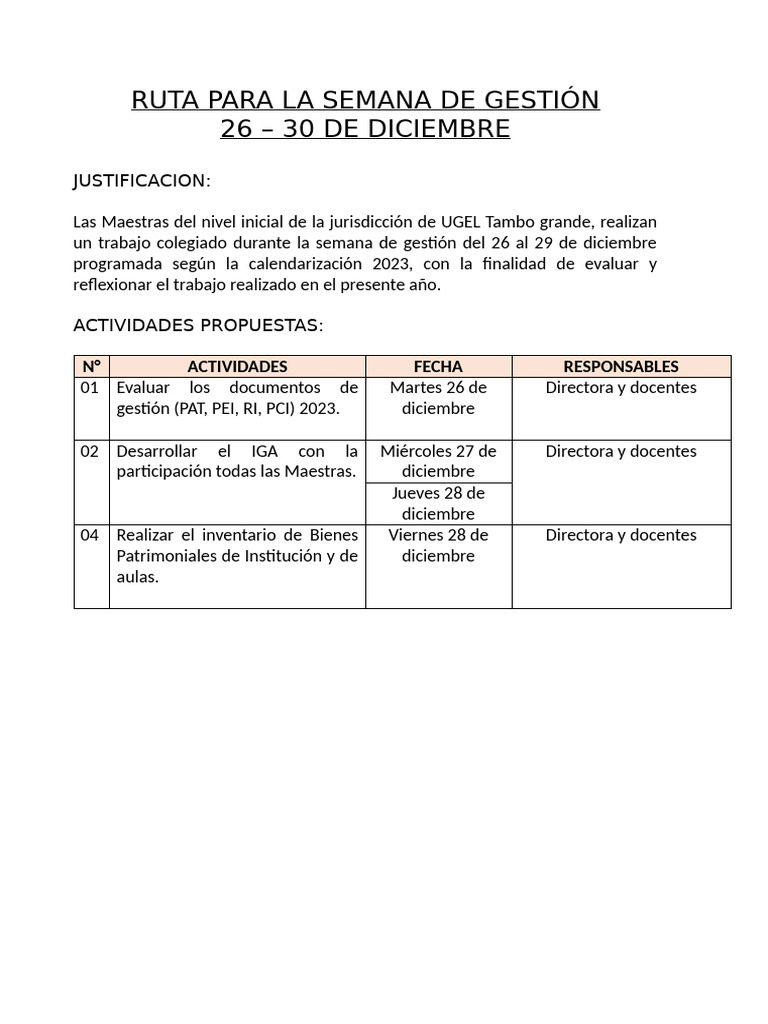 Ruta para La Semana de Gestión | PDF
