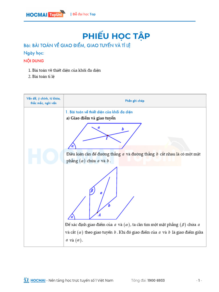 TopUniTongonToan Bai Toan Ve Giao Diem - Giao Tuyen Va Ti Le PHT | PDF